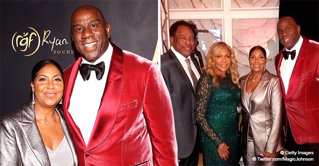 Magic Johnson Wears Red Velvet Jacket While Wife Cookie Is in Silver ...
