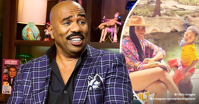 Steve Harvey's Twin Daughter Karli Shows Long Legs in a Colorful Robe ...