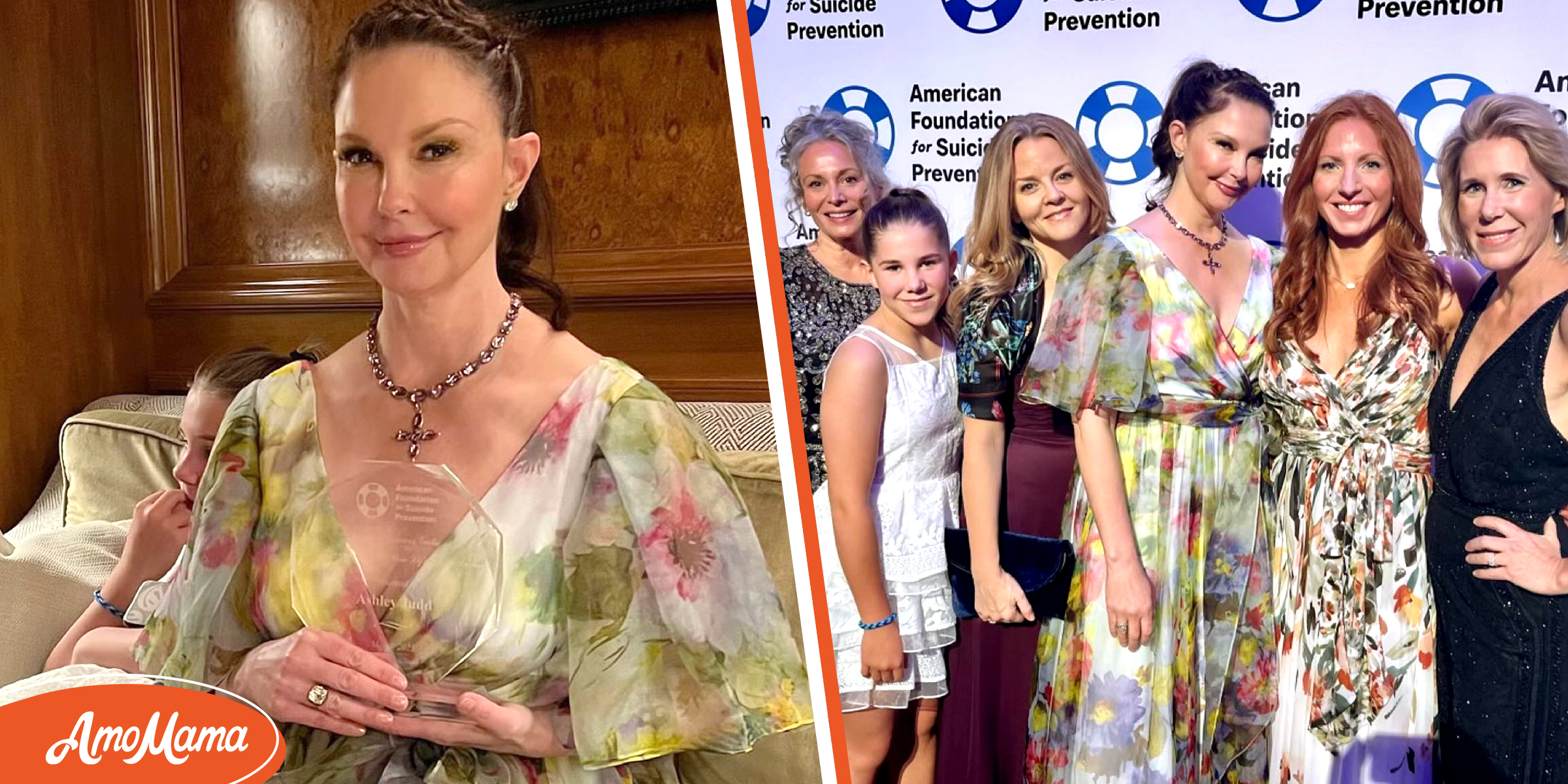 Ashley Judd Stuns In A Floral Dress With V Shape Cuts While Accepting The Lifesaver Award