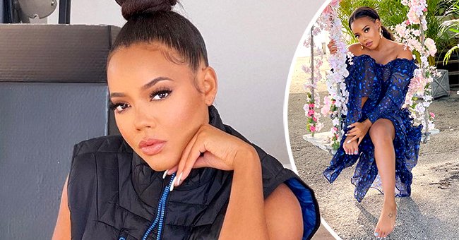 Angela Simmons Dons a Sheer Blue Dress While Posing Barefoot on a Swing ...