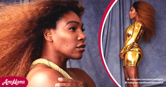 Serena Williams Poses Unretouched in a Classy Sparkling Golden Dress ...