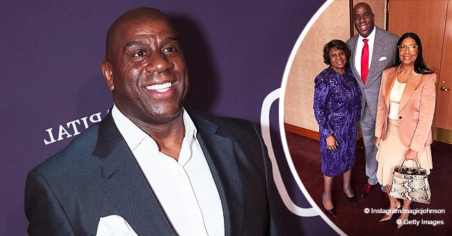 Magic Johnson Poses With Wife Cookie Dressed in Blush Pink & His Mom in ...