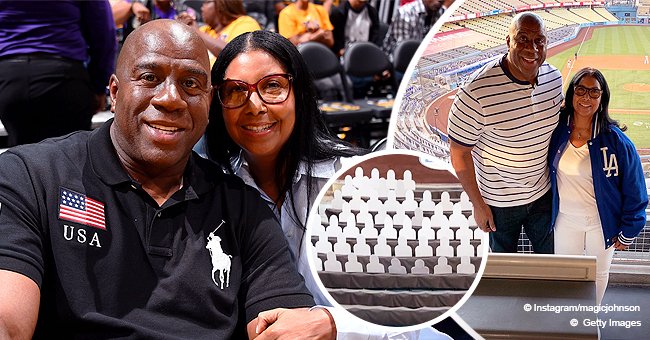 Magic & Cookie Johnson Enjoy the LA Dodgers' Opening Game against the ...