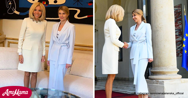 Brigitte Macron dans son élégant costume blanc choisi pour une réunion ...