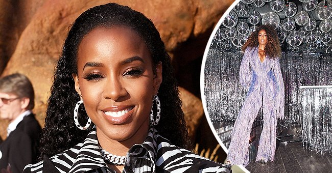 Kelly Rowland Flaunts Ample Cleavage And Curves In Purple Tassel Jumpsuit