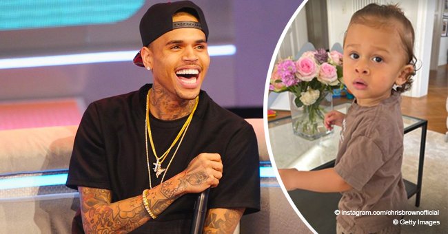 Chris Brown's Baby Son Aeko Rocks Cute Hairdo Standing Near a Vase of ...