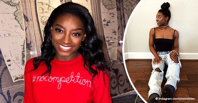 Simone Biles Shows off Chest Piercing While Posing in Black Top & Jeans ...