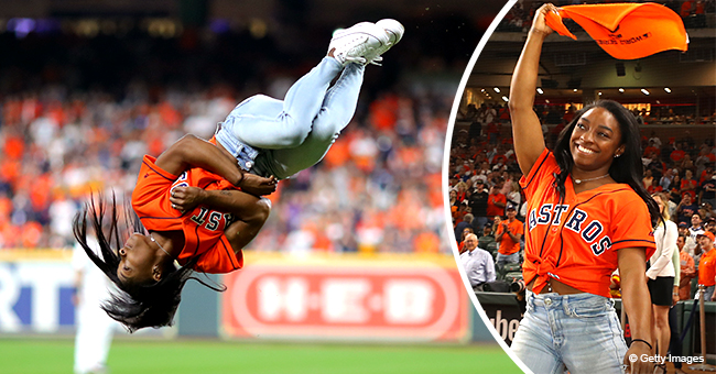 Simone Biles Backflips on the Mound as She Throws Ceremonial First ...