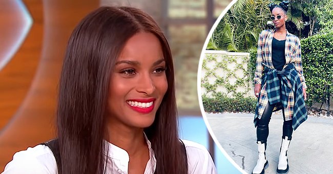 Ciara Grabs Attention Wearing Two Hair Buns in a Long Checkered Shirt ...