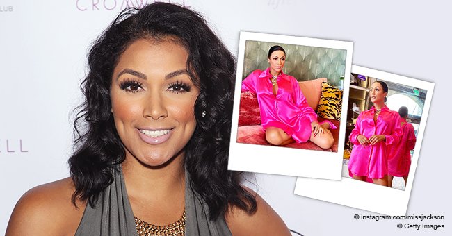 Check Out Shantel Jackson as She Poses in a Pink Silk Shirt Dress ...